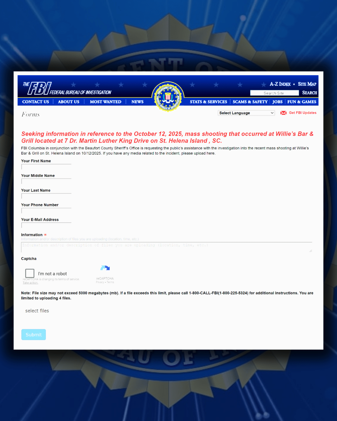 FBI establishes digital media tips website in support of St. Helena ...